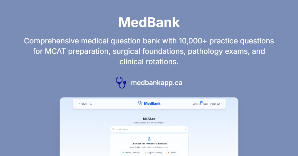 MedBank - Medical Question Bank for MCAT, Pathology & Surgery